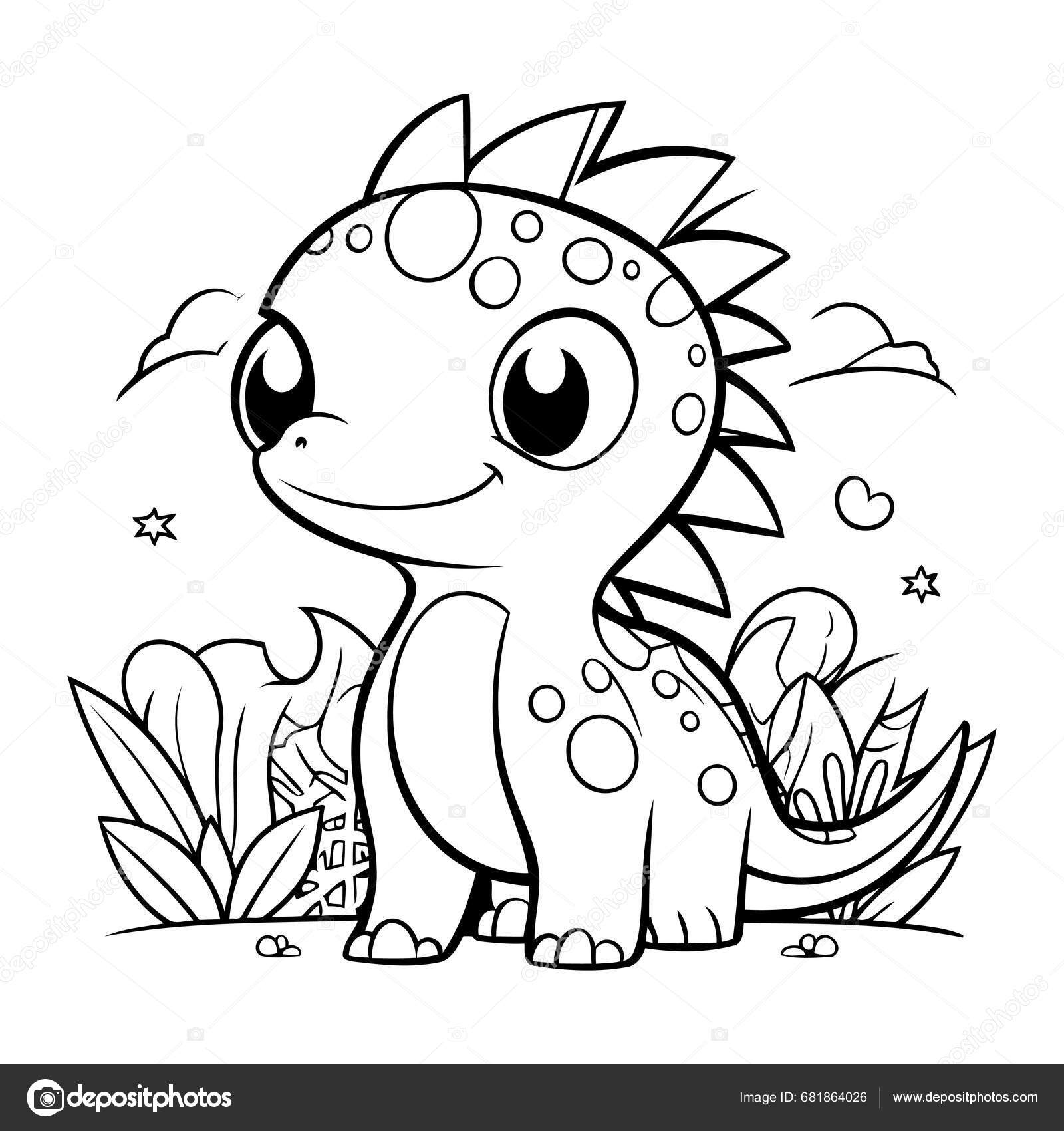 Coloring Page Outline Dinosaur Cute Cartoon Dinosaur Vector ...