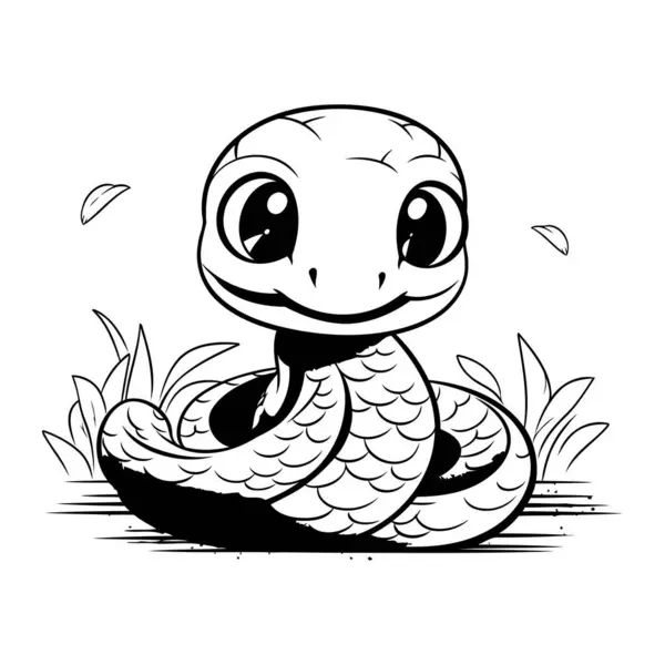 Kartun Ular Yang Lucu Ilustrasi Vektor Hitam Dan Putih Untuk Vektor ...
