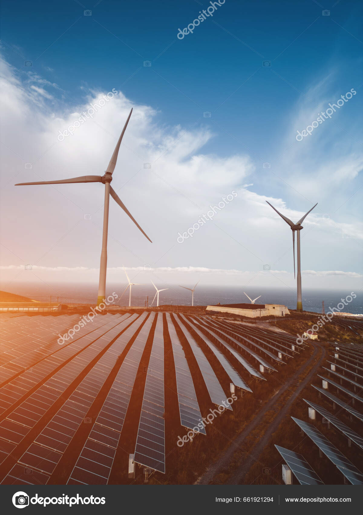 Wind Mill Solar Panels Farming Produce Renewable Energy Wind Sun ...