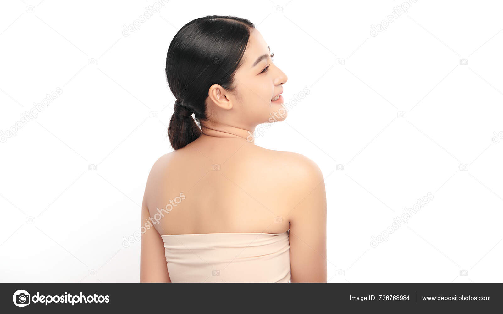 Beautiful Young Asian Woman Back View Clean Fresh Skin White — Stock ...