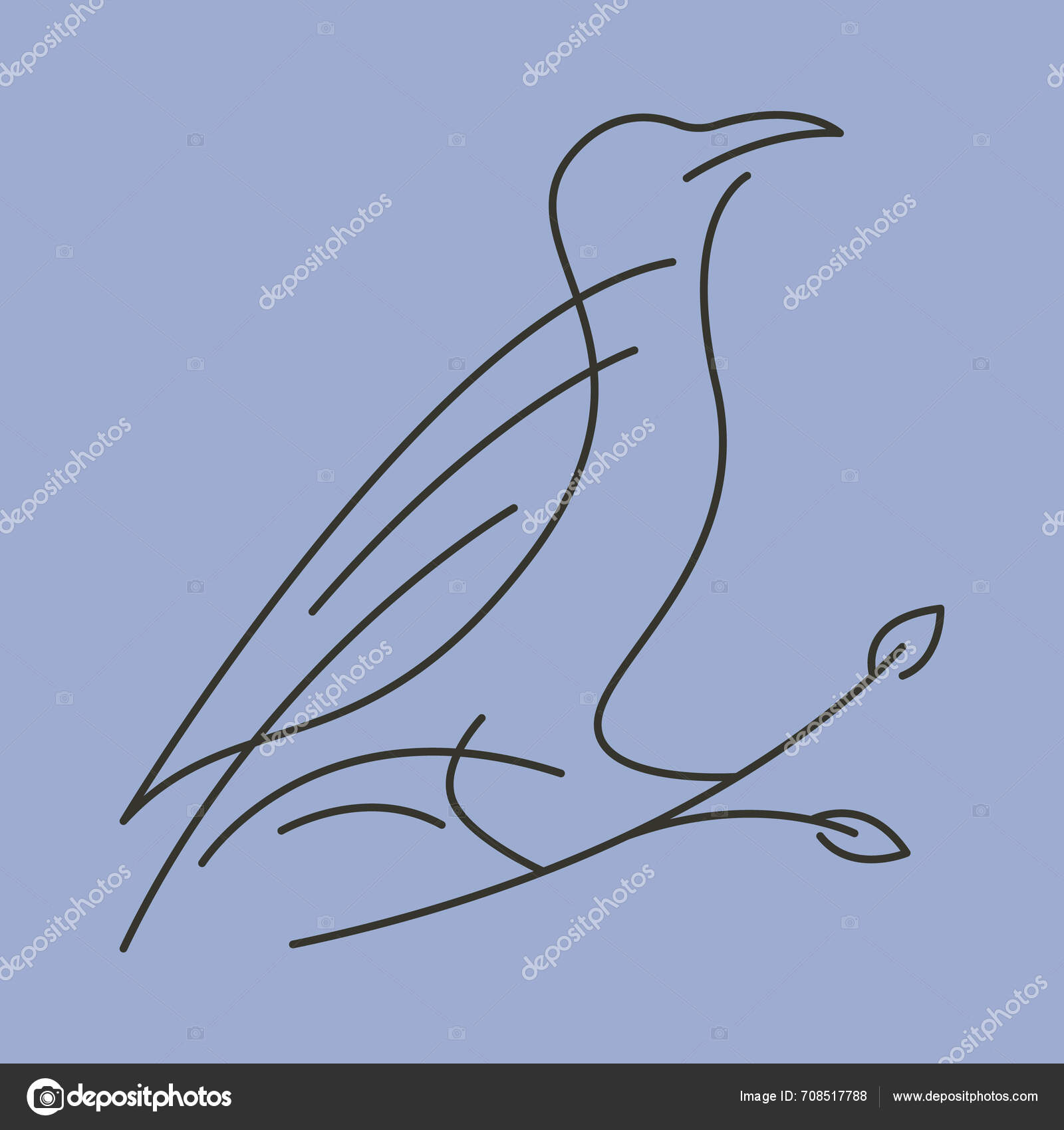Raven Bird Line Art Logo Vector Minimalist Illustration Design Stock ...