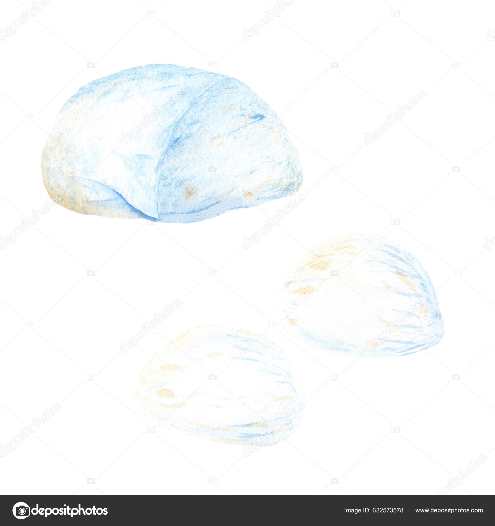 Mozzarella Cheese Ball Slices Set Hand Drawn Watercolor Illustration ...