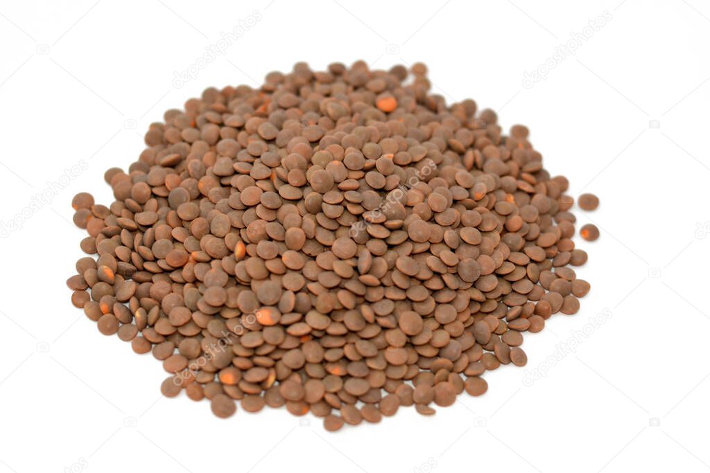 Montón de lentejas marrones (Lens culinaris o Lens esculenta), una ...
