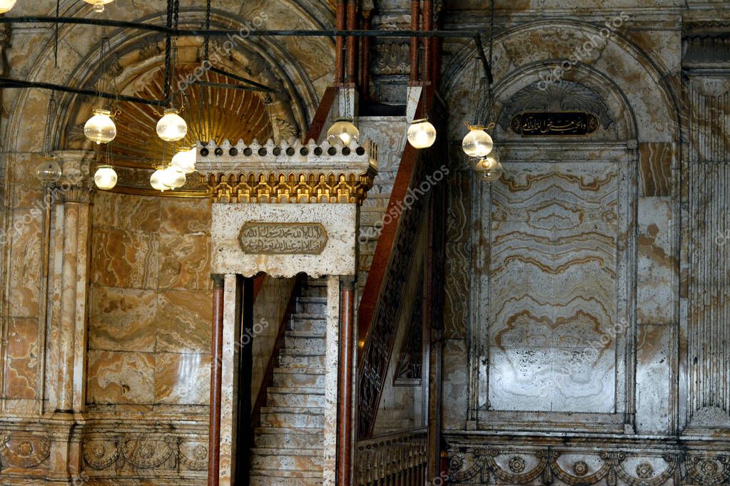 Details of prayer niche and mosque pulpit of The great mosque of ...
