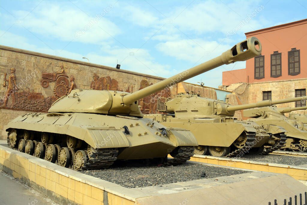 Cairo, Egypt, January 7 2023: old tanks, armored fighting vehicle used ...