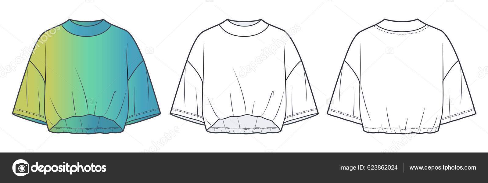 Unisex Cropped Tee Shirt Technical Fashion Illustration Fashion Design ...