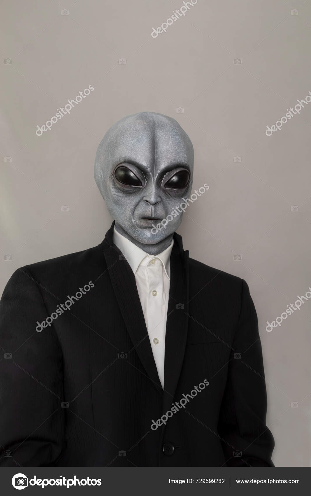 Portrait Alien Wearing Suit Gray Background World Ufo Day Extra — Stock ...