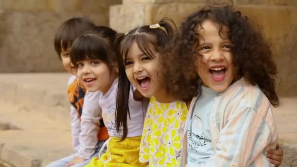 Video Footage Happy Kids Laughing While Sitting Together Slab — Stock ...