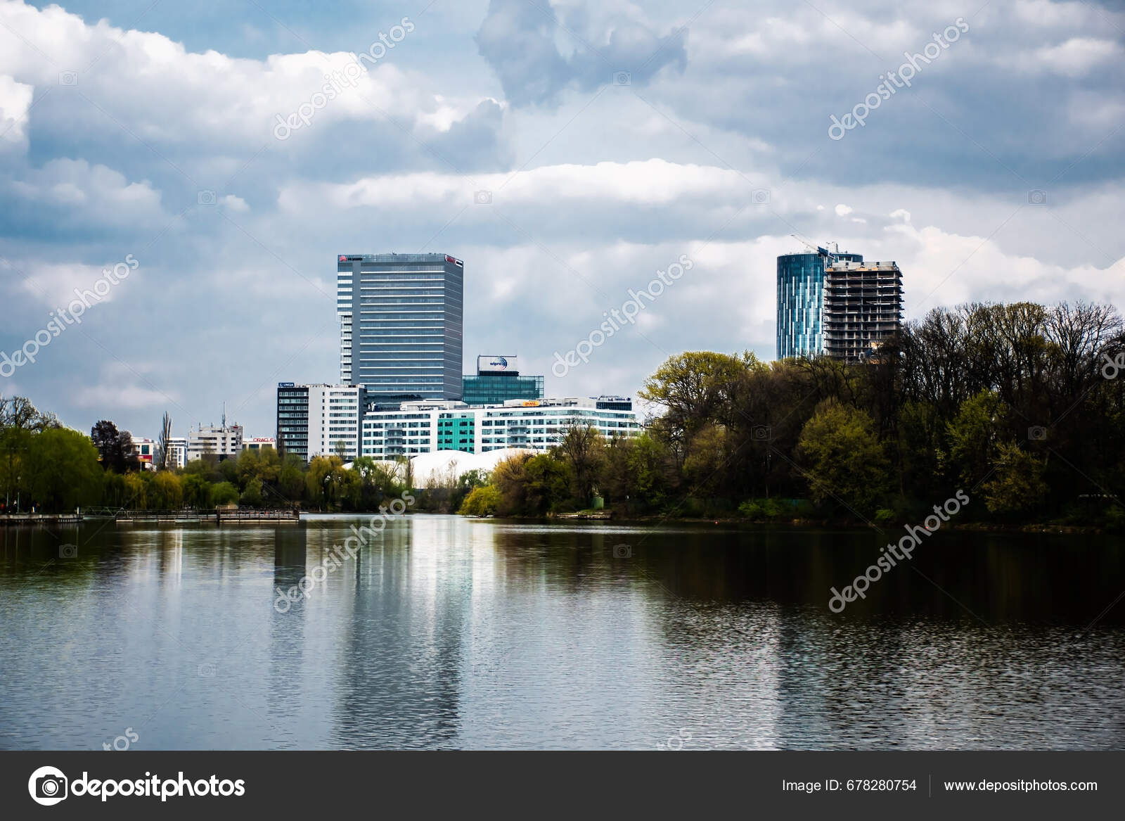 Bucharest Romania April 2023 Pontoon Floreasca Lake Bordei Park View ...