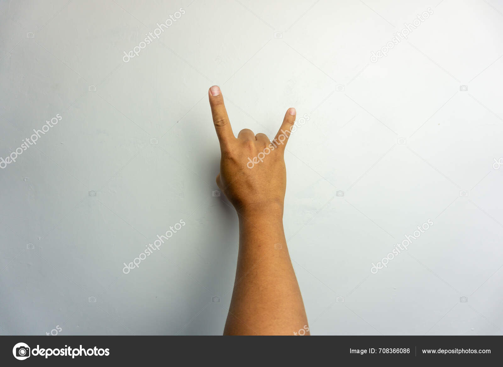 Male Hand Shows Rock Hand Sign Isolated White Rock Roll — Stock Photo ...