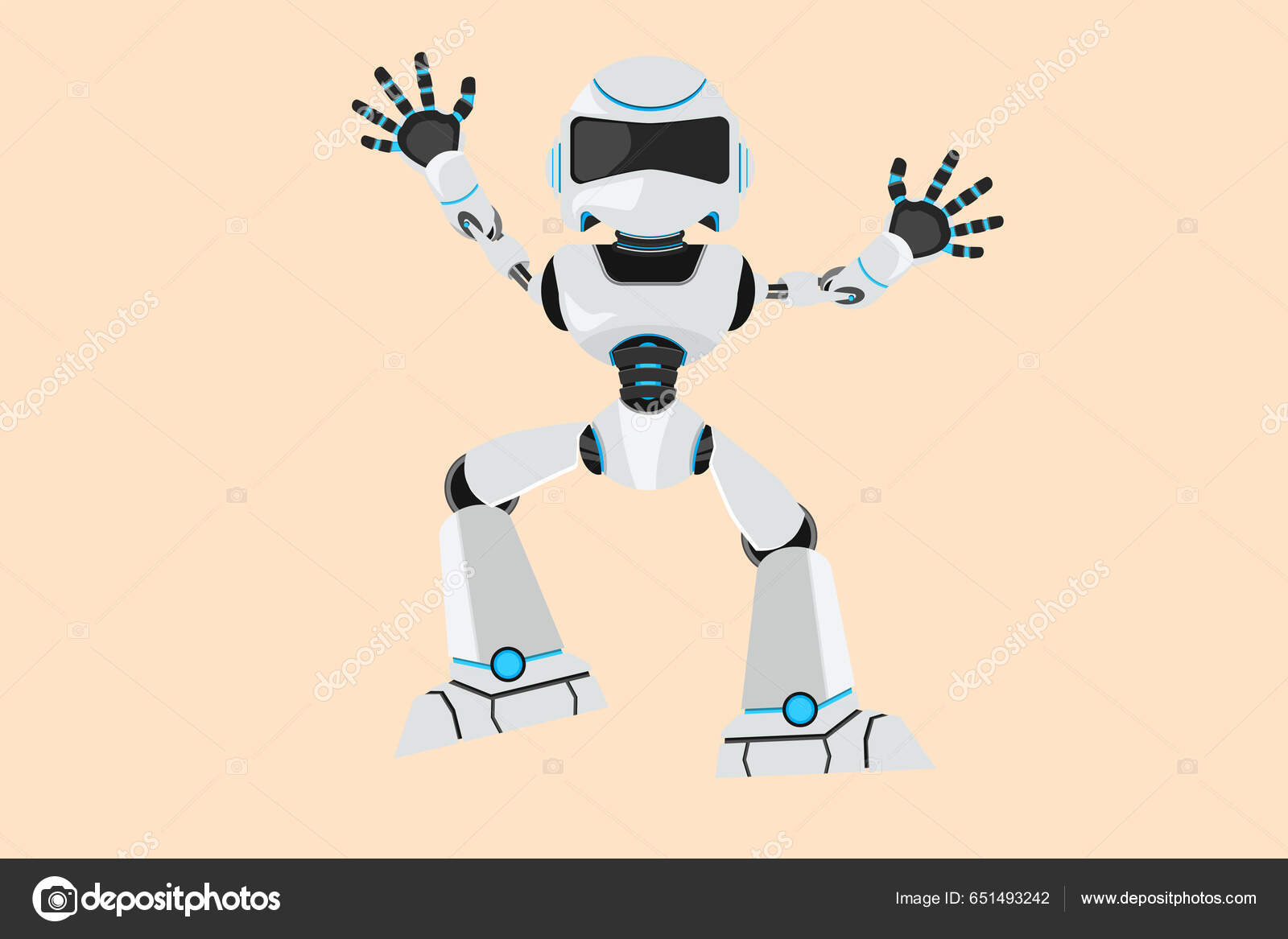 Business Design Drawing Happy Robot Jump Both Hands Raised Future Stock ...