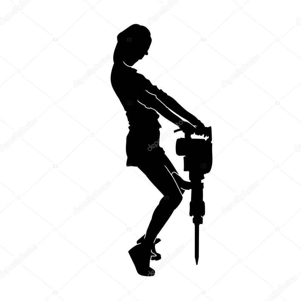 Silueta de una trabajadora de la construcción que lleva la máquina ...