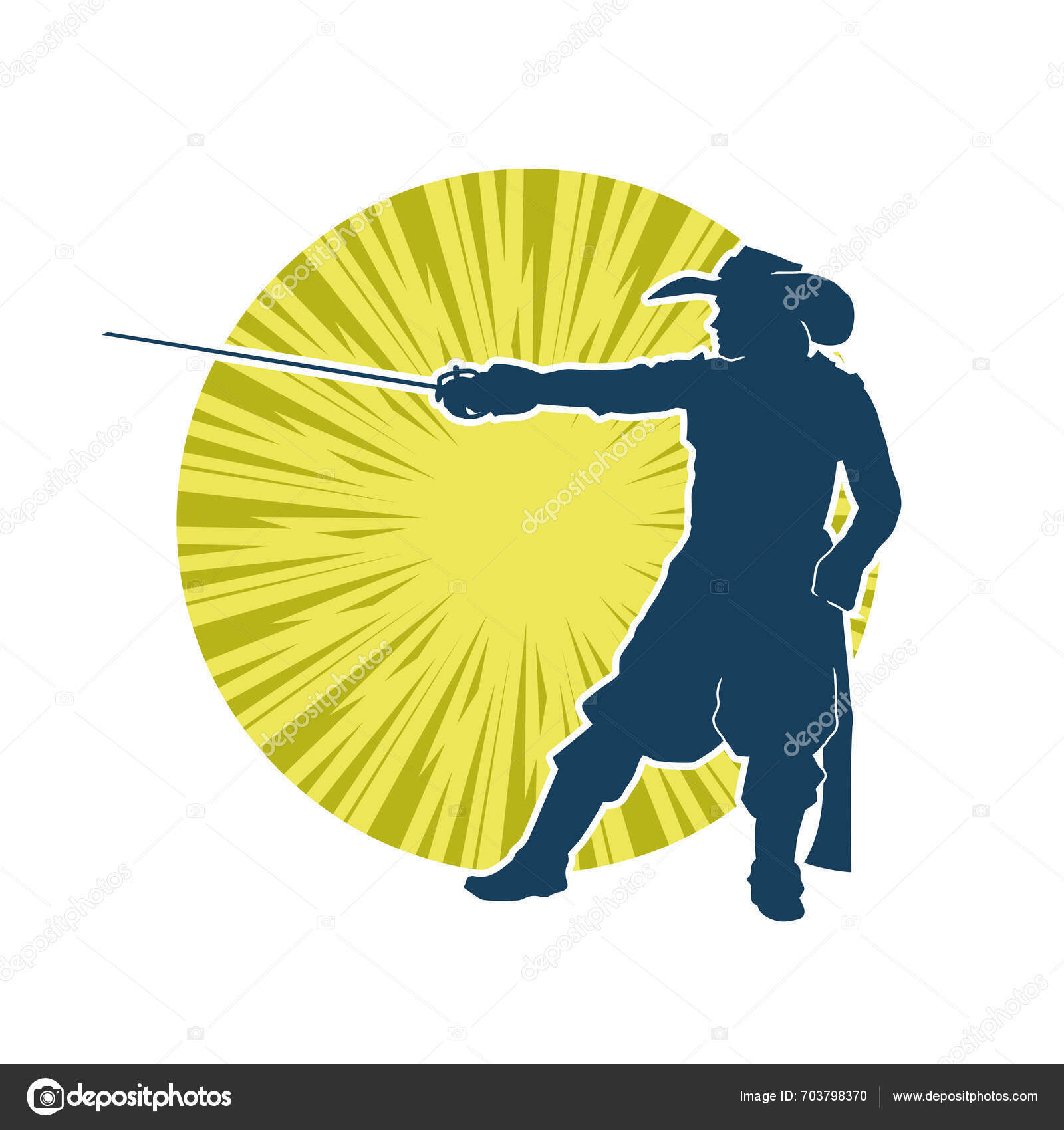 Image vectorielle Silhouette D'un Soldat Mousquetaire Médiéval Action ...