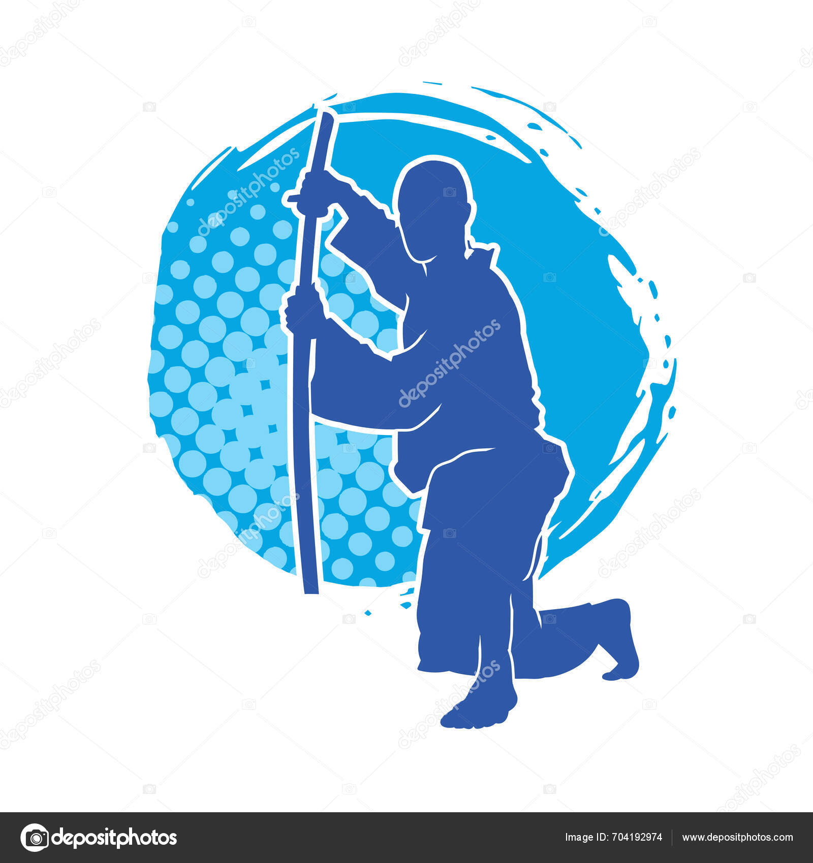 Image vectorielle Silhouette D'un Guerrier Épée Action Pose Silhouette ...