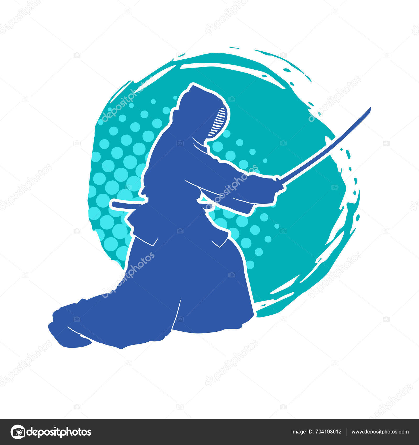 Image vectorielle Silhouette D'un Guerrier Épée Action Pose Silhouette ...