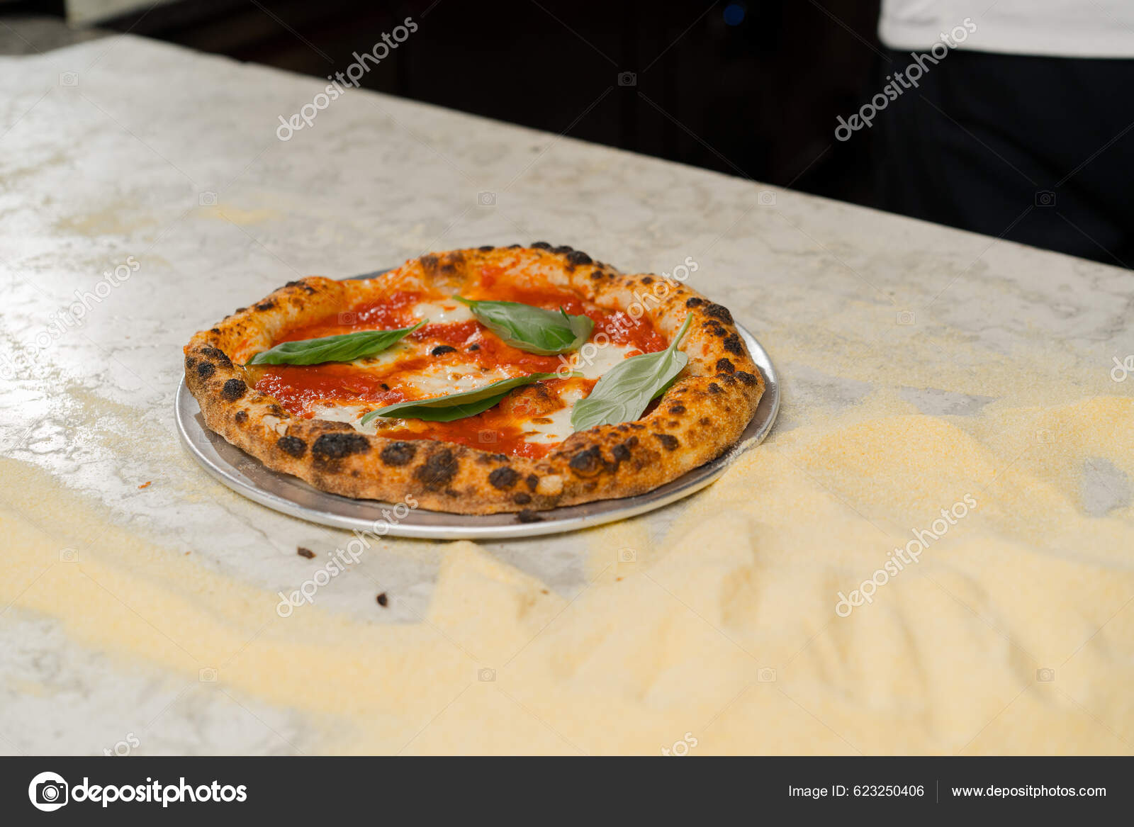 Professional Chef Decorating Margherita Pizza Restaurant Kitchen ...