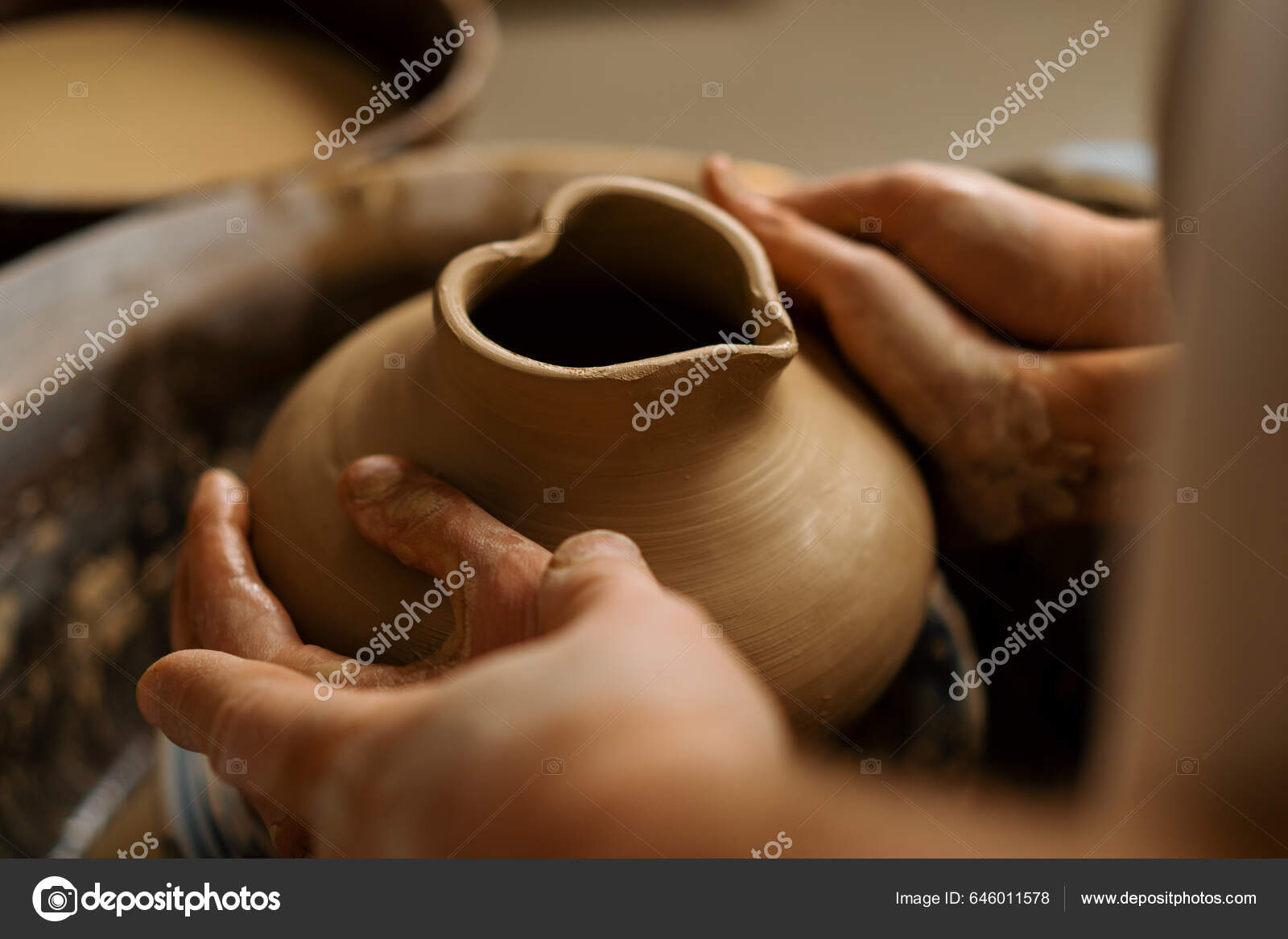 Pottery Workshop Potter Teaches Student Sculpt Jug Clay Couple Engaged ...
