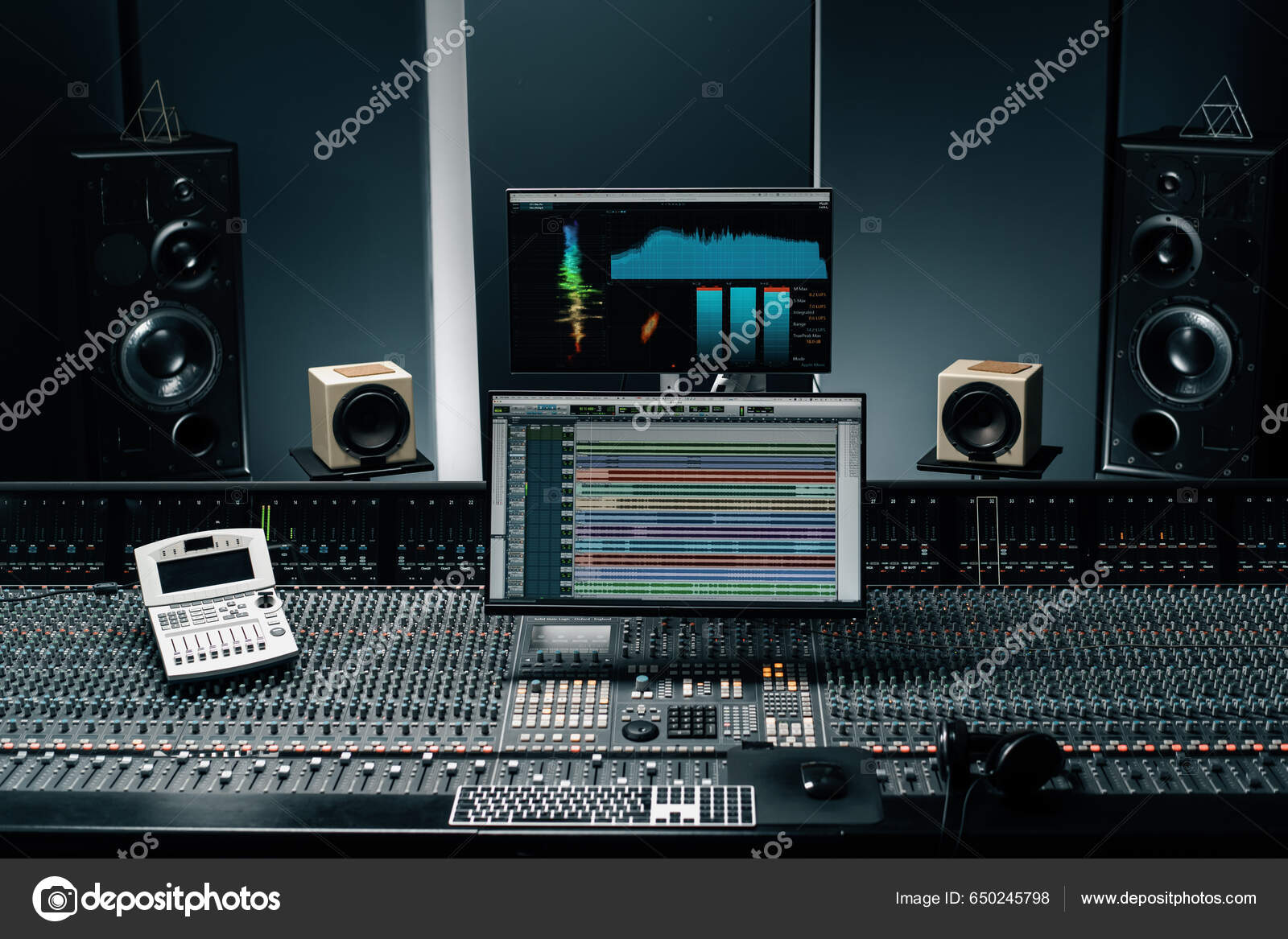 Recording Studio Screen Sound Wave Volume Settings Two Subwoofers ...