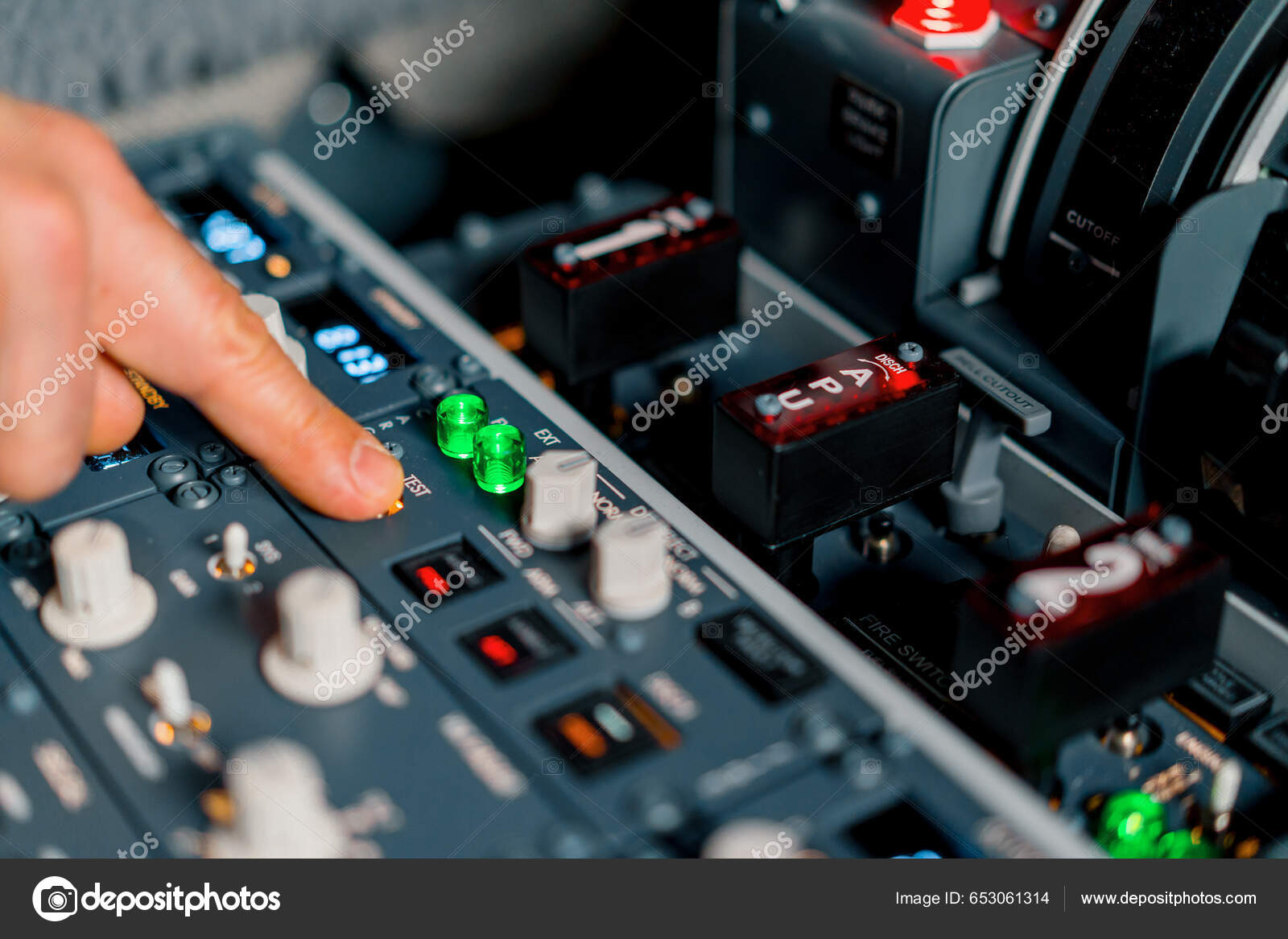 Captain Presses Buttons Control Panel Start Engine Plane Flight Close ...