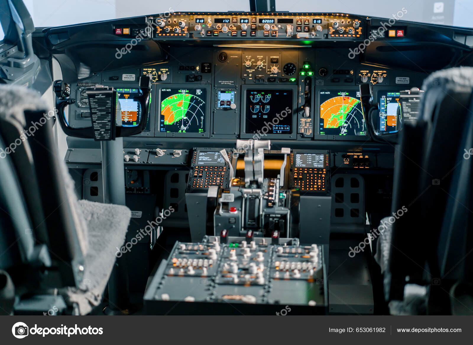 Empty Airplane Cockpit Flight Deck Modern Passenger Plane Ready Fly ...