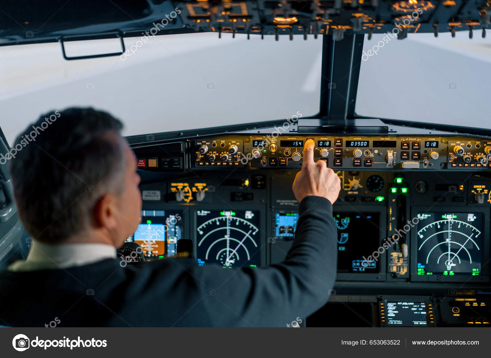 Pilot Presses Power Buttons Control Panel Control Aircraft Front ...