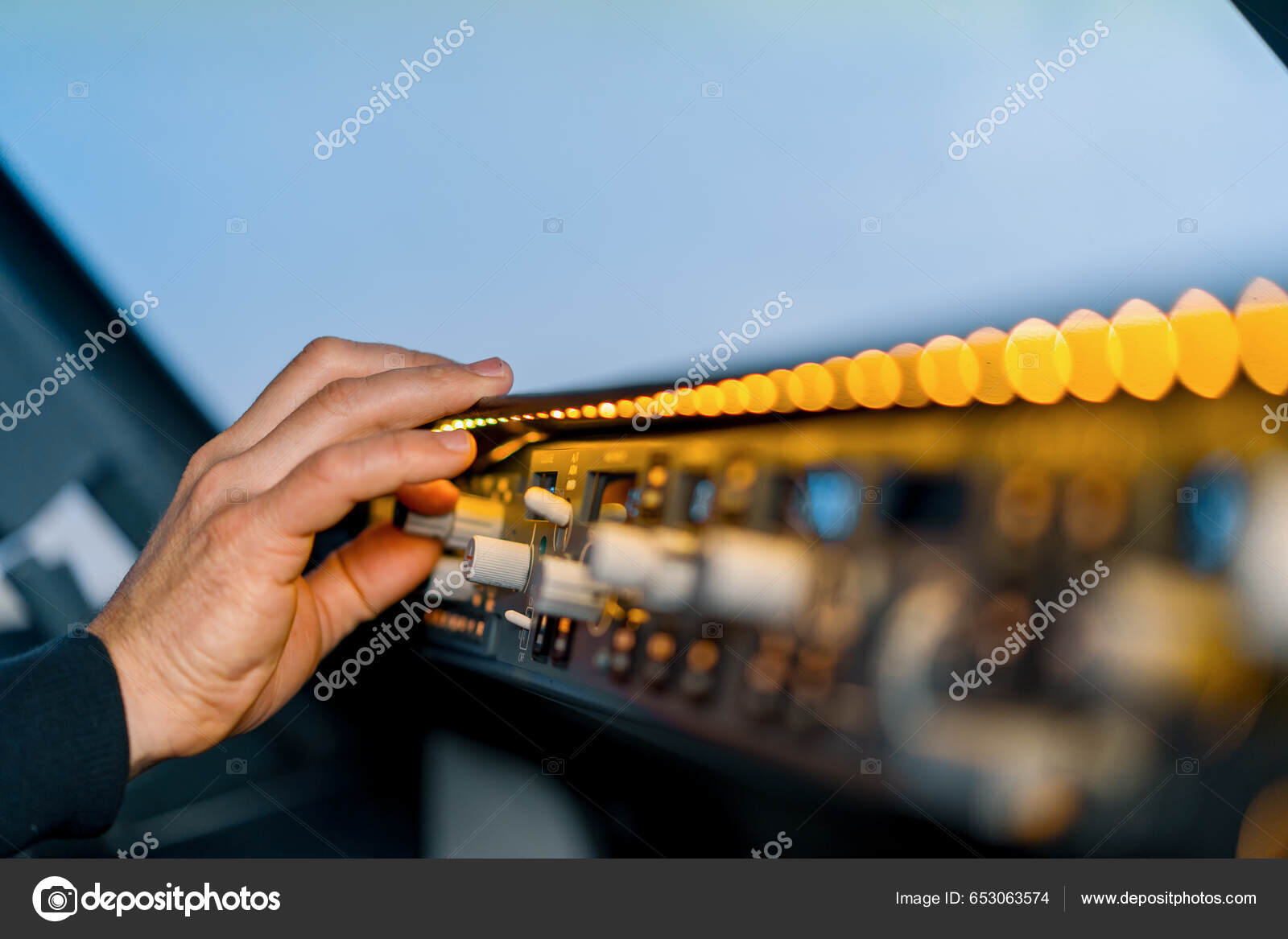 Pilot Presses Power Buttons Control Panel Control Aircraft Front ...