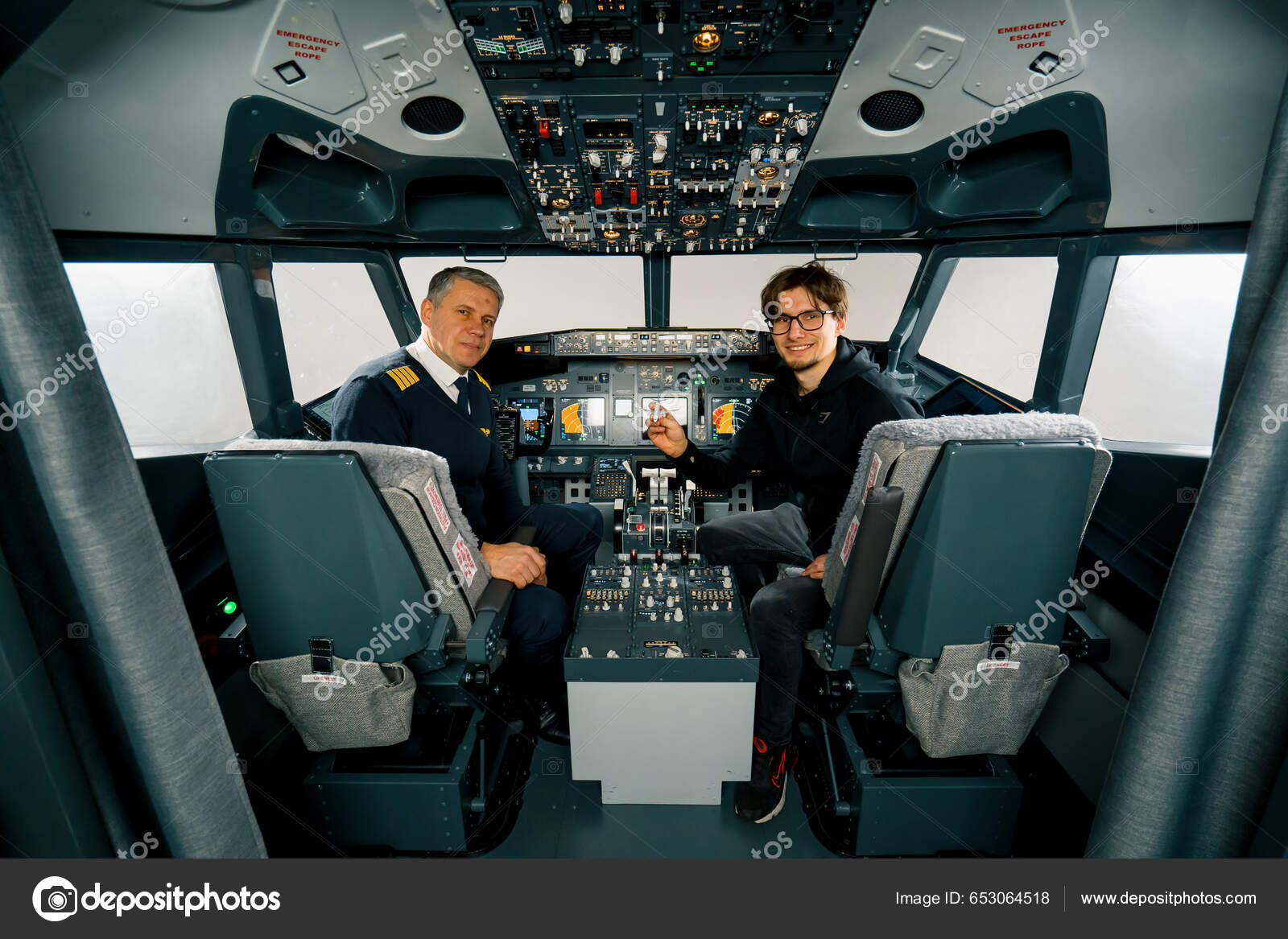 Airplane Cockpit Pilot Young Student Boy Smiling Training Flight ...