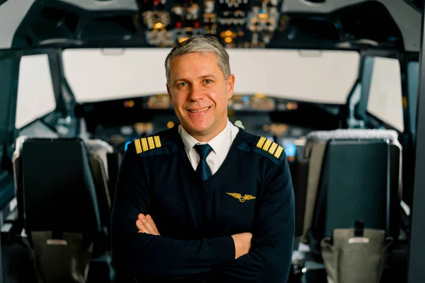 Portrait Smiling Plane Captain Uniform Preparing Flight Flight ...