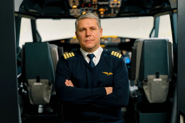 Portrait Smiling Plane Captain Uniform Preparing Flight Flight ...