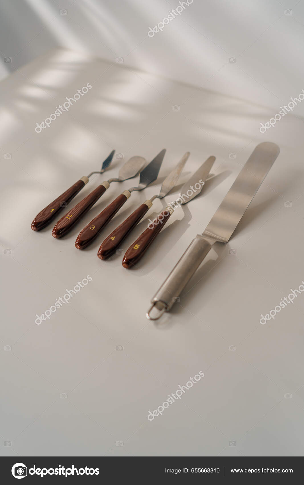 Different Types Pastry Spatulas Cooking Utensils Cakes Table White ...
