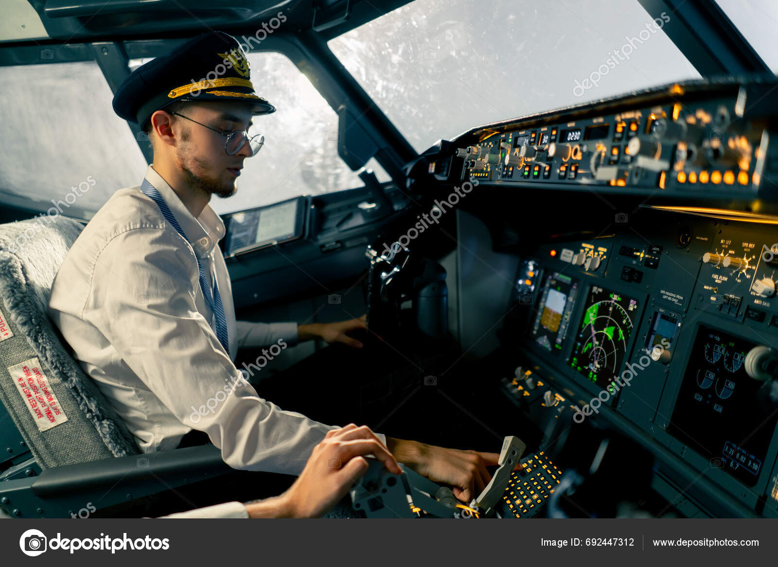 Young Pilots Cockpit Plane Control Air Transport Long Distance Flight ...