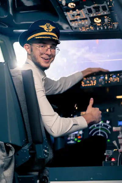 Portrait Smiling Plane Captain Uniform Preparing Flight Flight ...