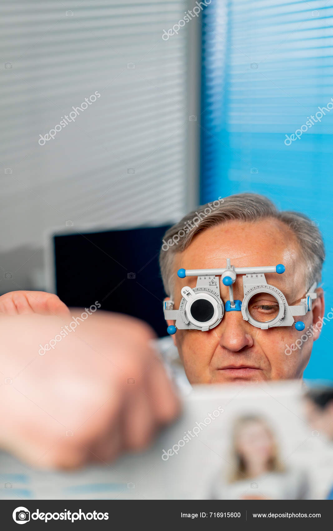 Close Ophthalmology Clinic Elderly Patient Selects Lens Checks Vision ...