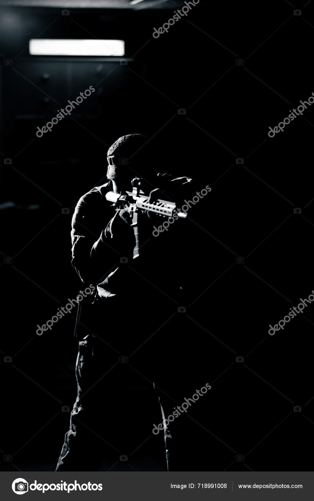 Military Tactical Strategy Aiming Nato Rifle Contrast Light Back Light ...