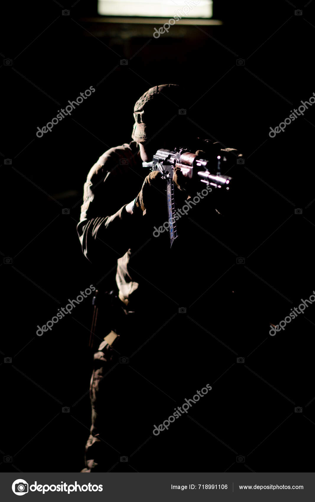 Military Tactical Strategy Aiming Nato Rifle Contrast Light Back Light ...