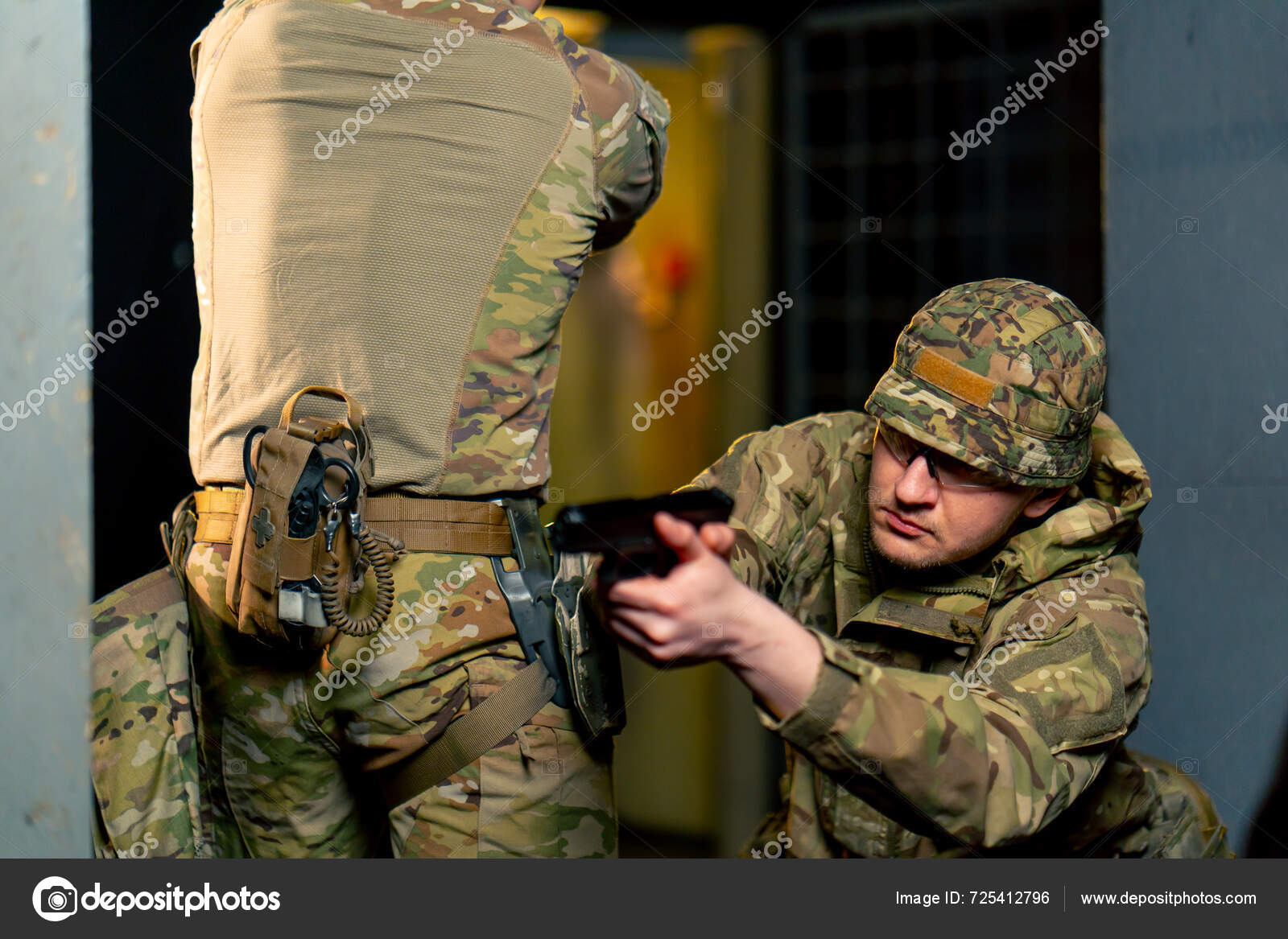 Professional Shooting Range Two Military Trainers Perform Tactical ...