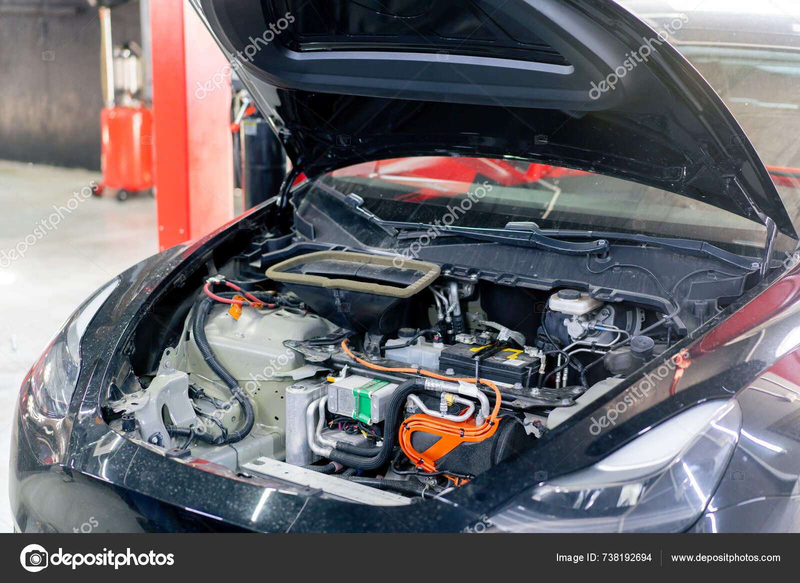 Close Clean Car Service Front Car Hood Car Power Wiring — Stock Photo ...