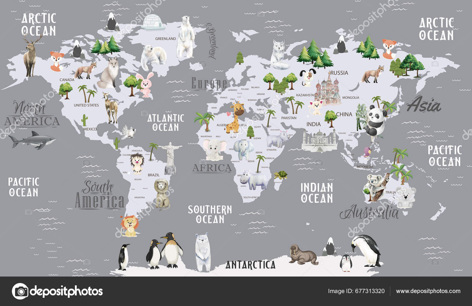 World Map Animals — Stock Photo © Bilstock #677313320