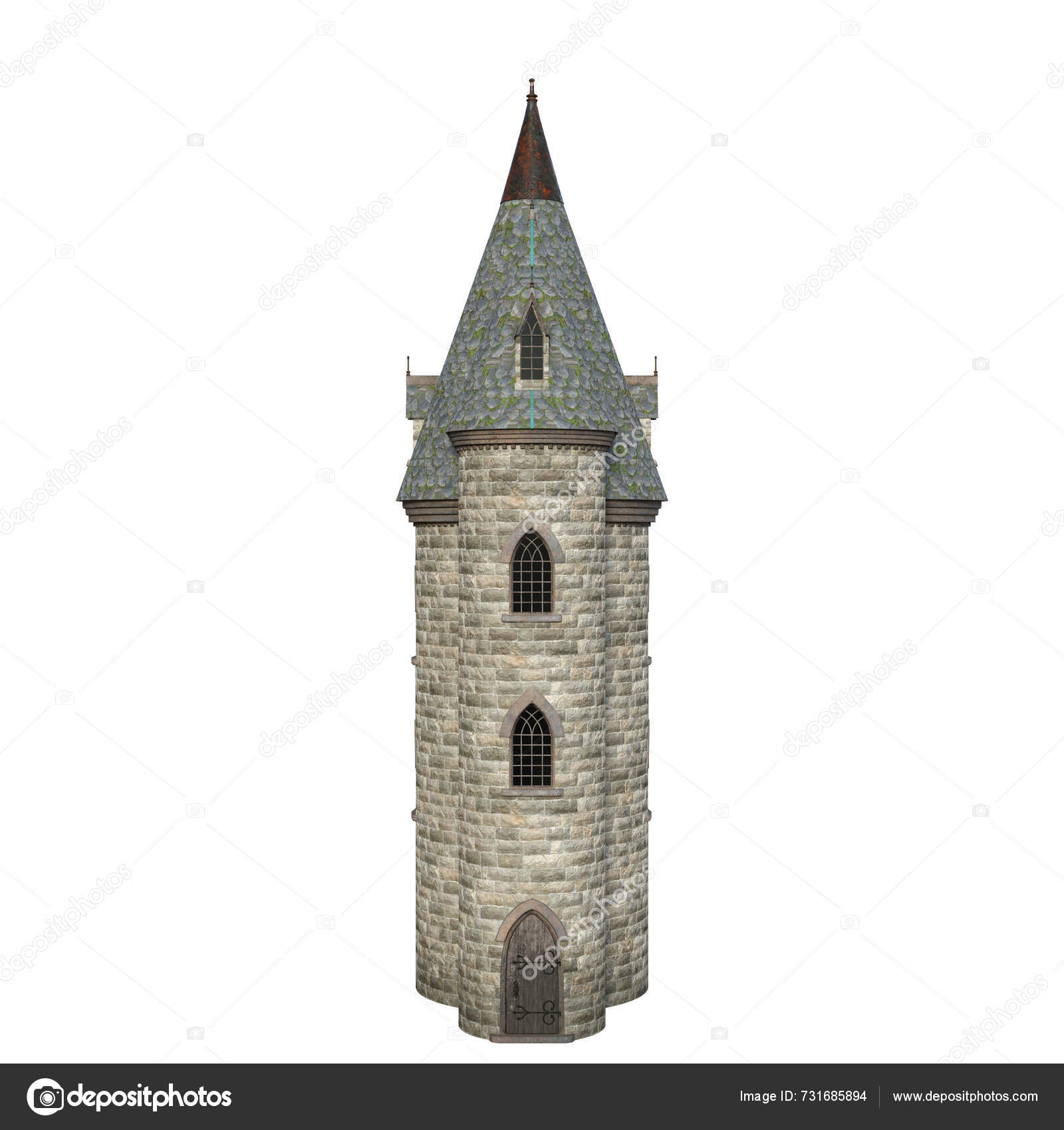Render Medieval Circle Tower Isolated — Stock Photo © grbrenders #731685894