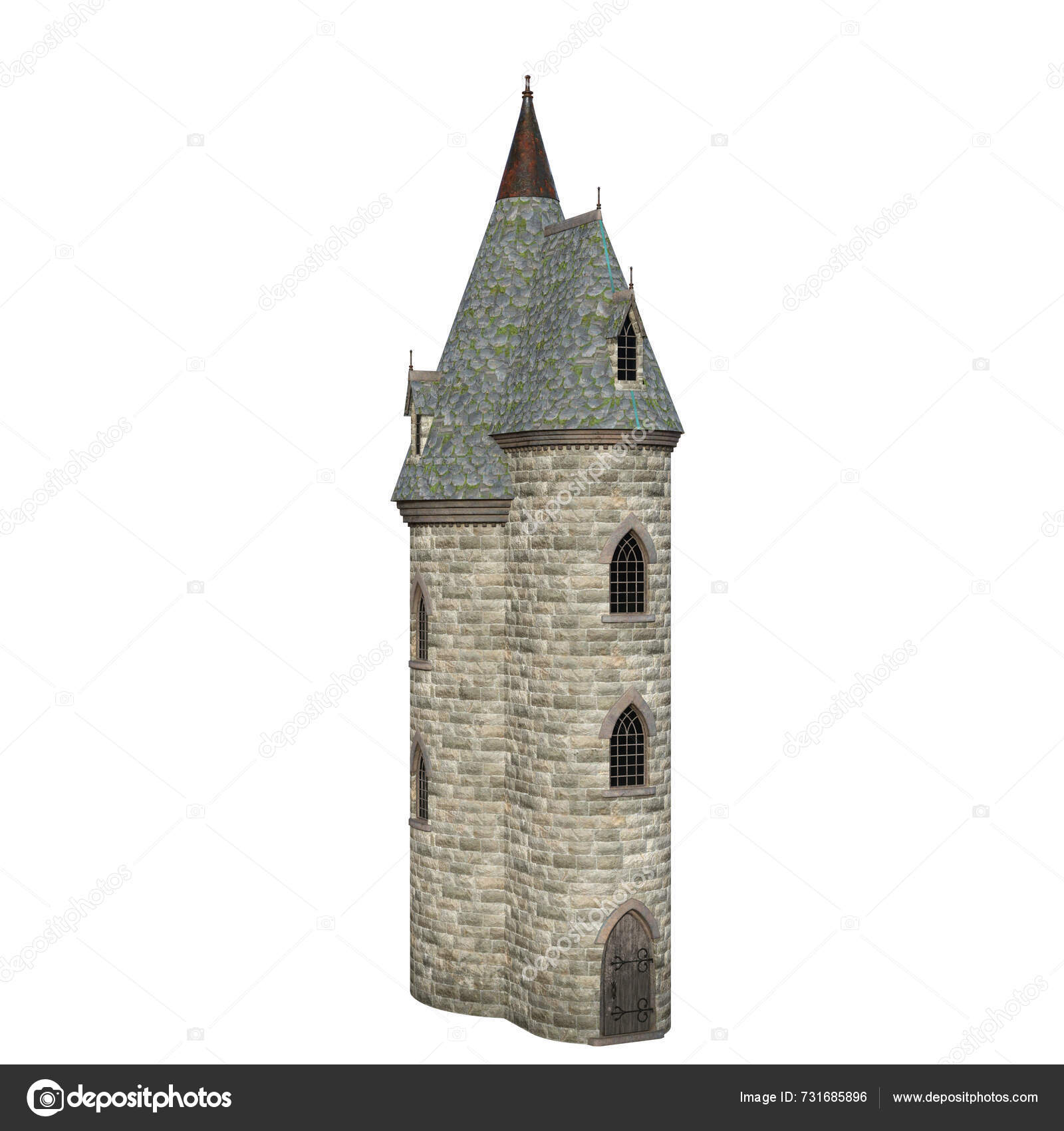 Render Medieval Circle Tower Isolated — Stock Photo © grbrenders #731685896