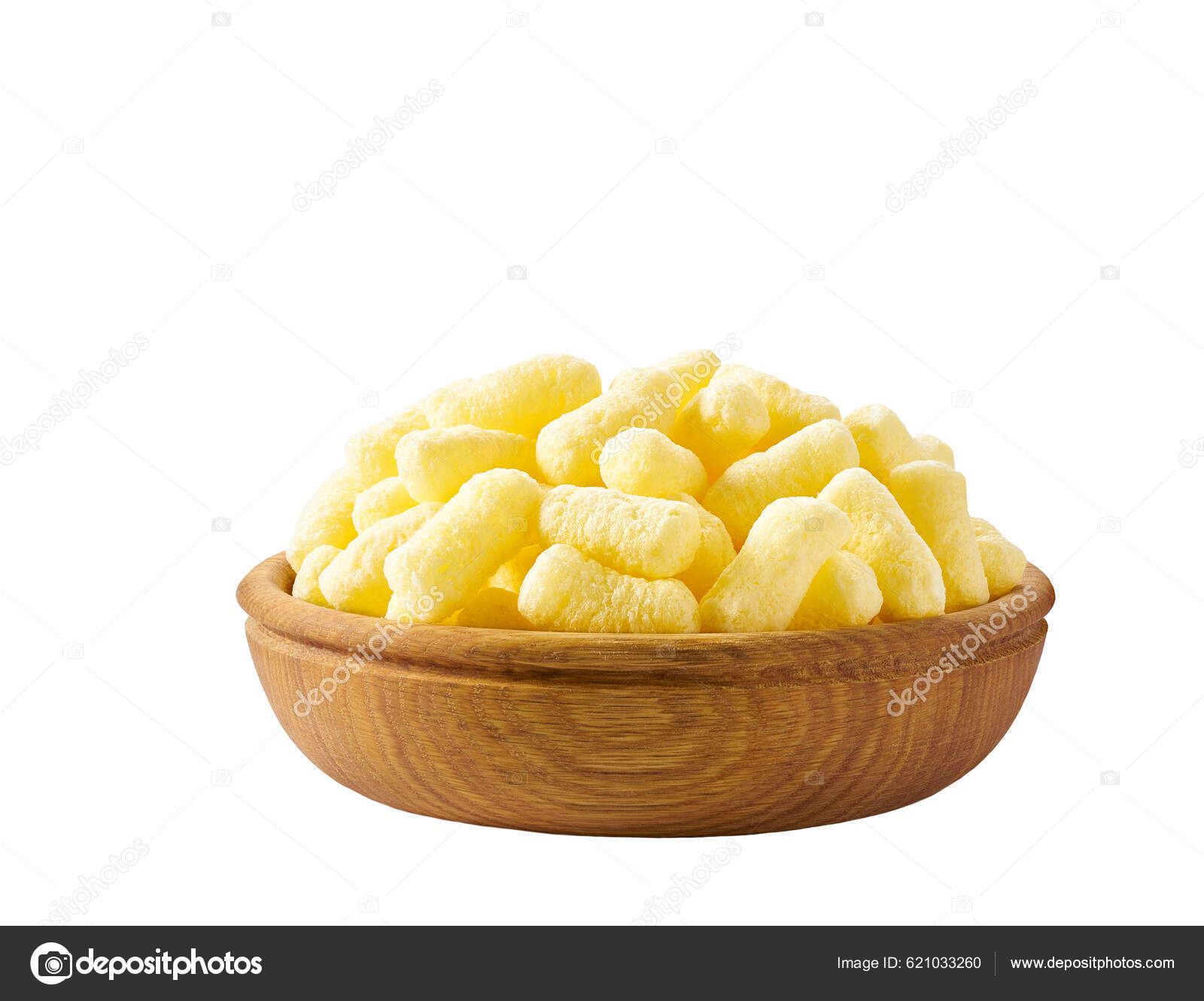 Crunchy Corn Snacks Wooden Plate Close Isolated White Background Air ...