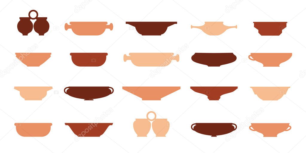 Set Placas Antiguas Terracota Colección Siluetas Iconos Iconos Cerámica ...