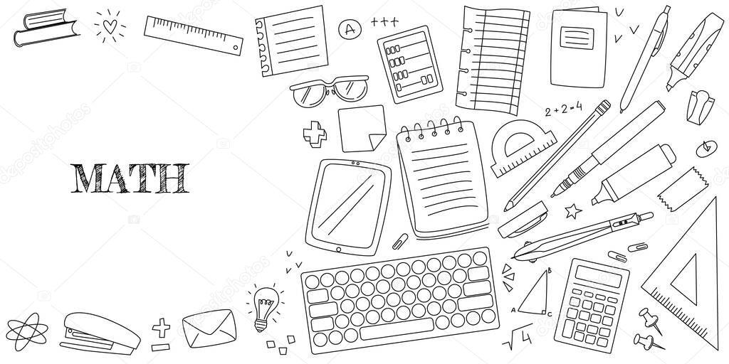 Lettering Matemáticas rodeado de marco de artículos de papelería ...
