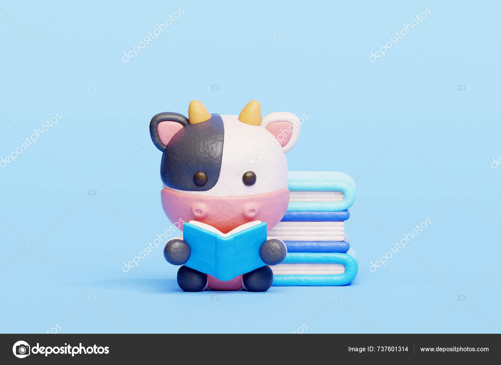 Cute Cow Reading Book Cartoon Animal Character Rendering — Stock Photo ...