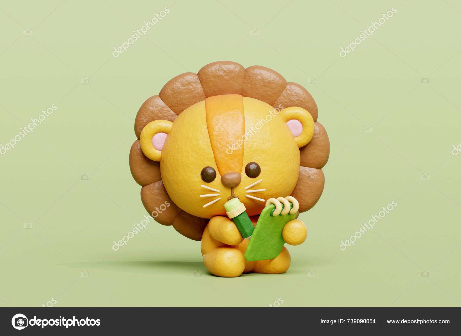 Cute Lion Writing Journal Cartoon Animal Character Rendering — Stock ...