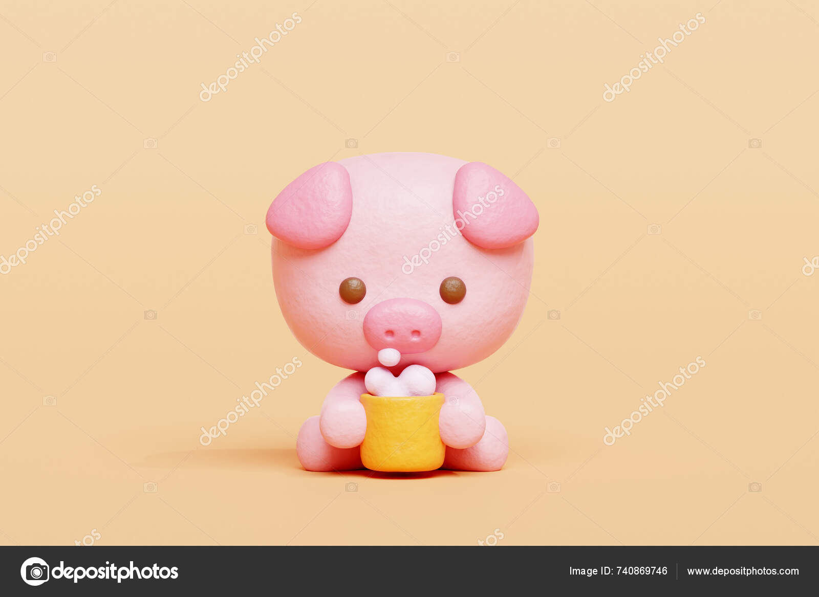 Cute Pig Drinking Coffee Cartoon Animal Character Rendering — Stock ...