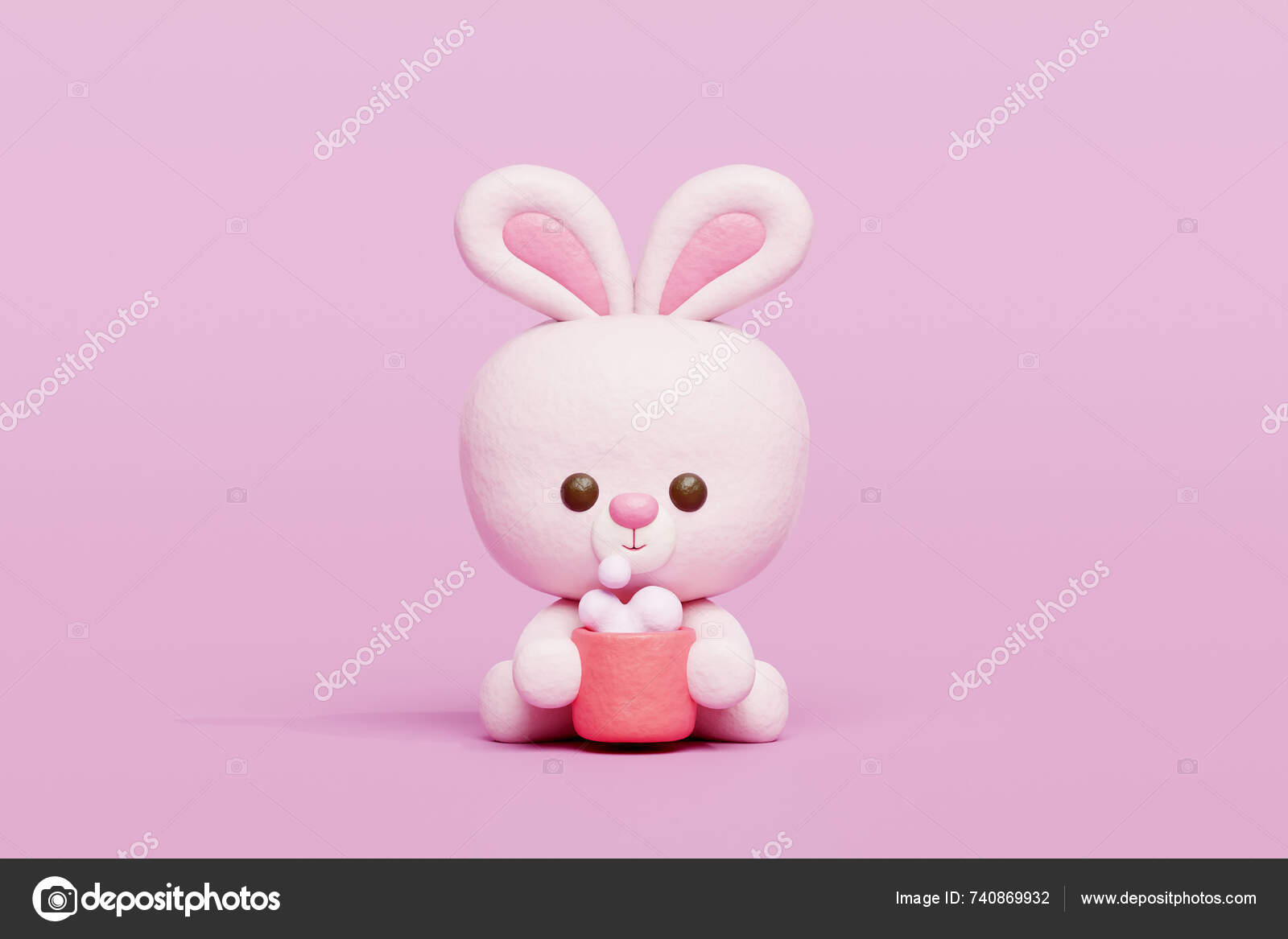 Cute Rabbit Drinking Coffee Cartoon Animal Character Rendering — Stock ...