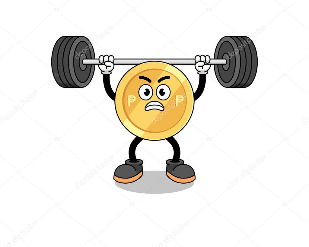 peso philippine mascota de dibujos animados levantando una barra ...