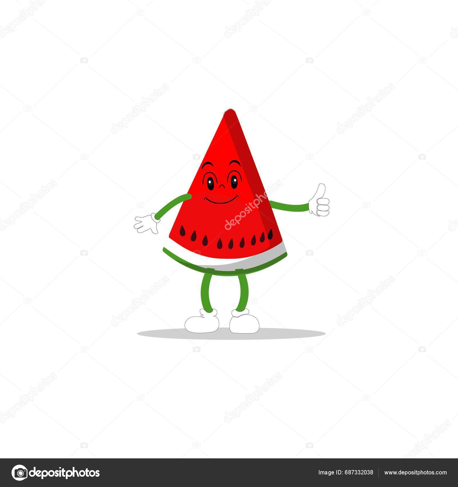 Caractère Tranche Pastèque Avec Visage Drôle Joyeux Jeu Emoji Pastèque ...