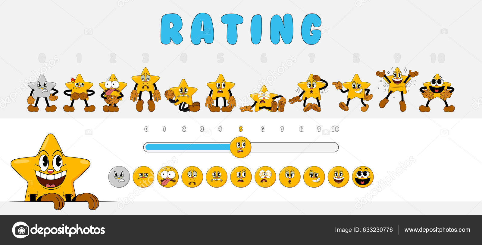 Rating Scale Comic Stars Consumer Review Cute Rating Stars Characters ...